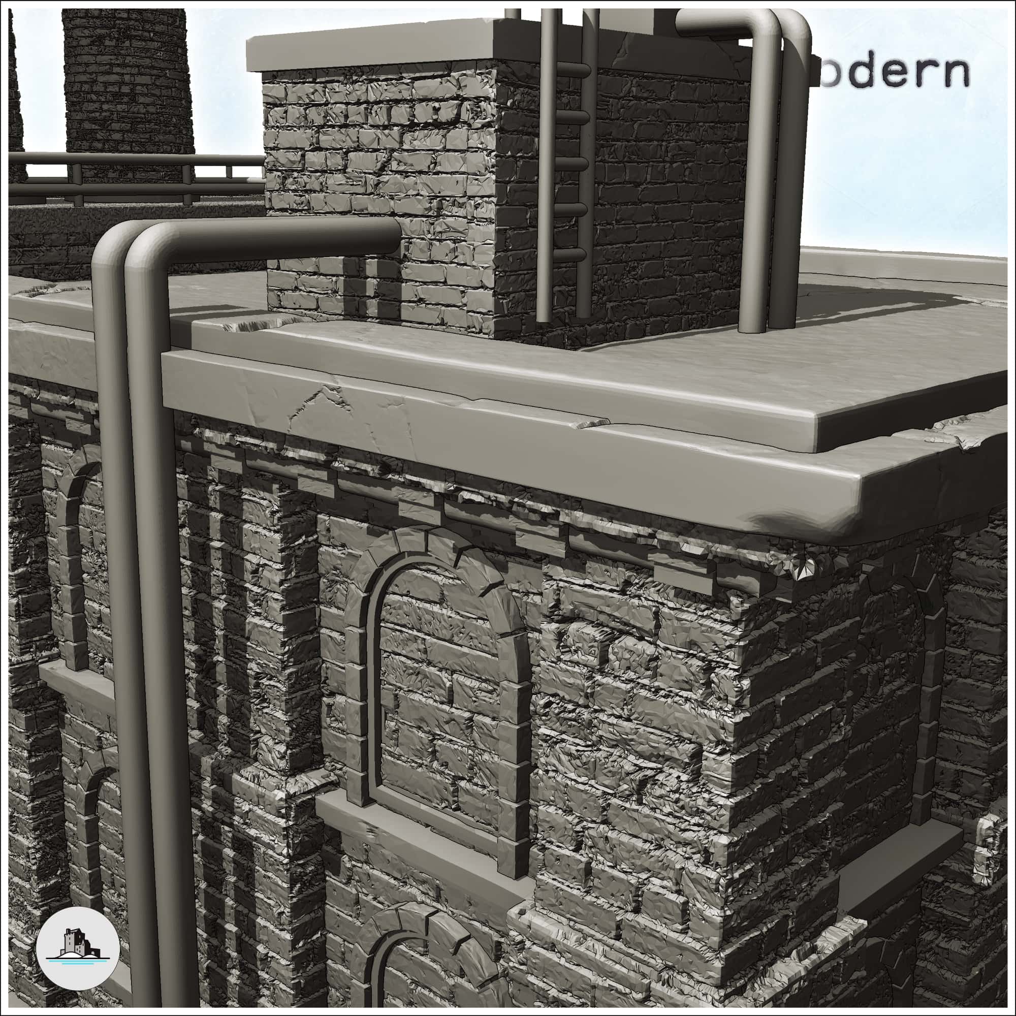Large modern brick industrial factory with flat roof with double ...