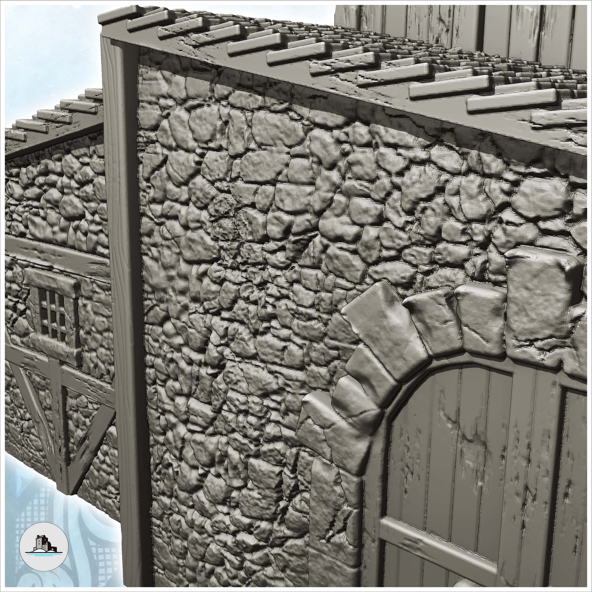 Medieval stone building with tile roof and large roof annex (14) by ...