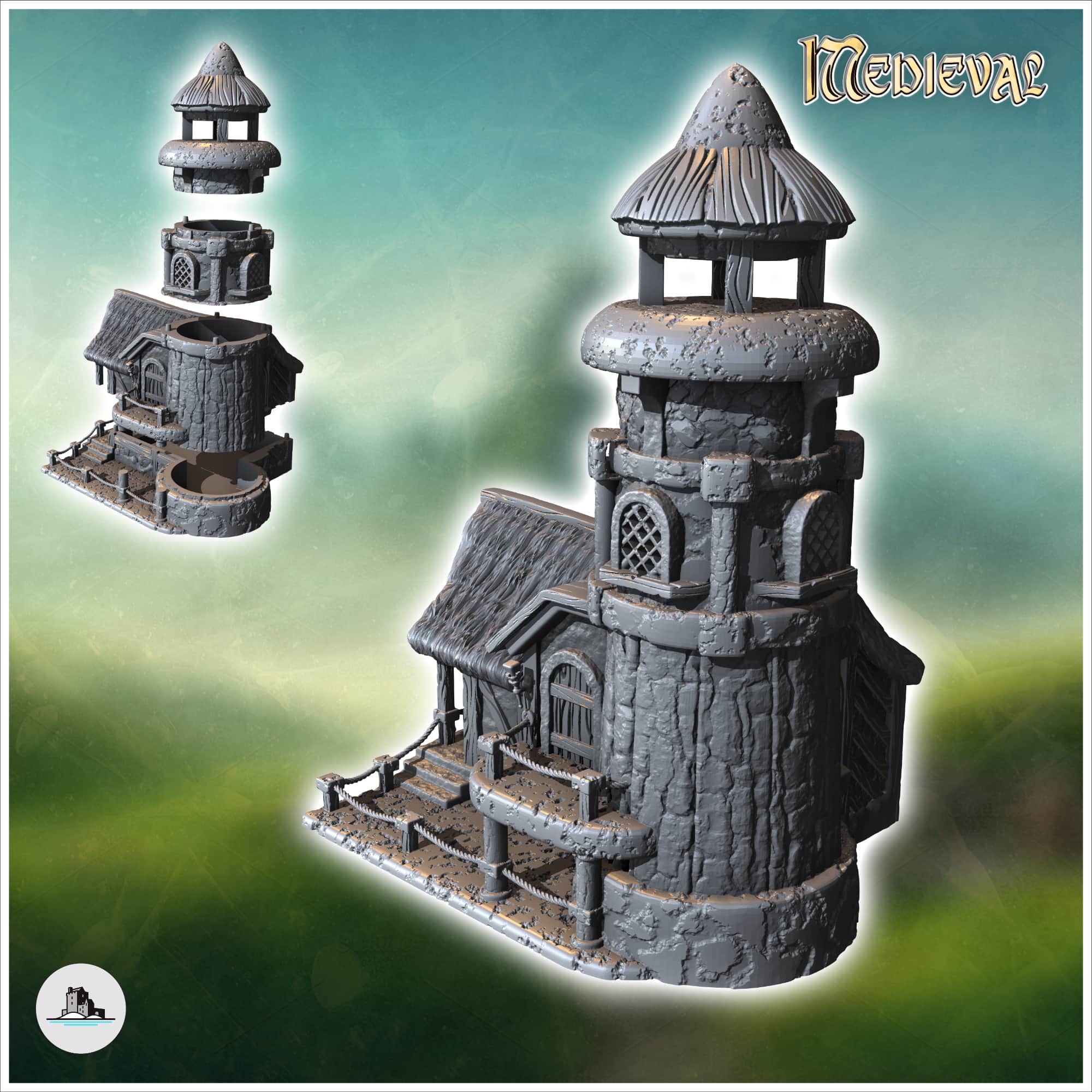 Round medieval lighthouse with annex house and access staircase (42) by ...