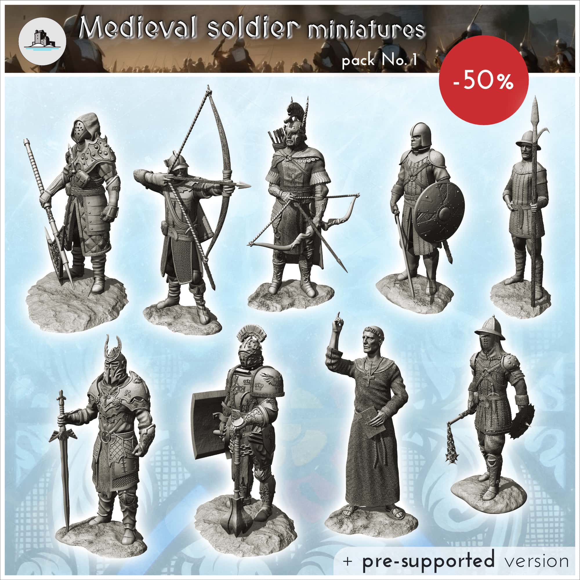 Medieval soldier miniatures pack No. 1 by Hartolia Miniatures - Wargaming3D