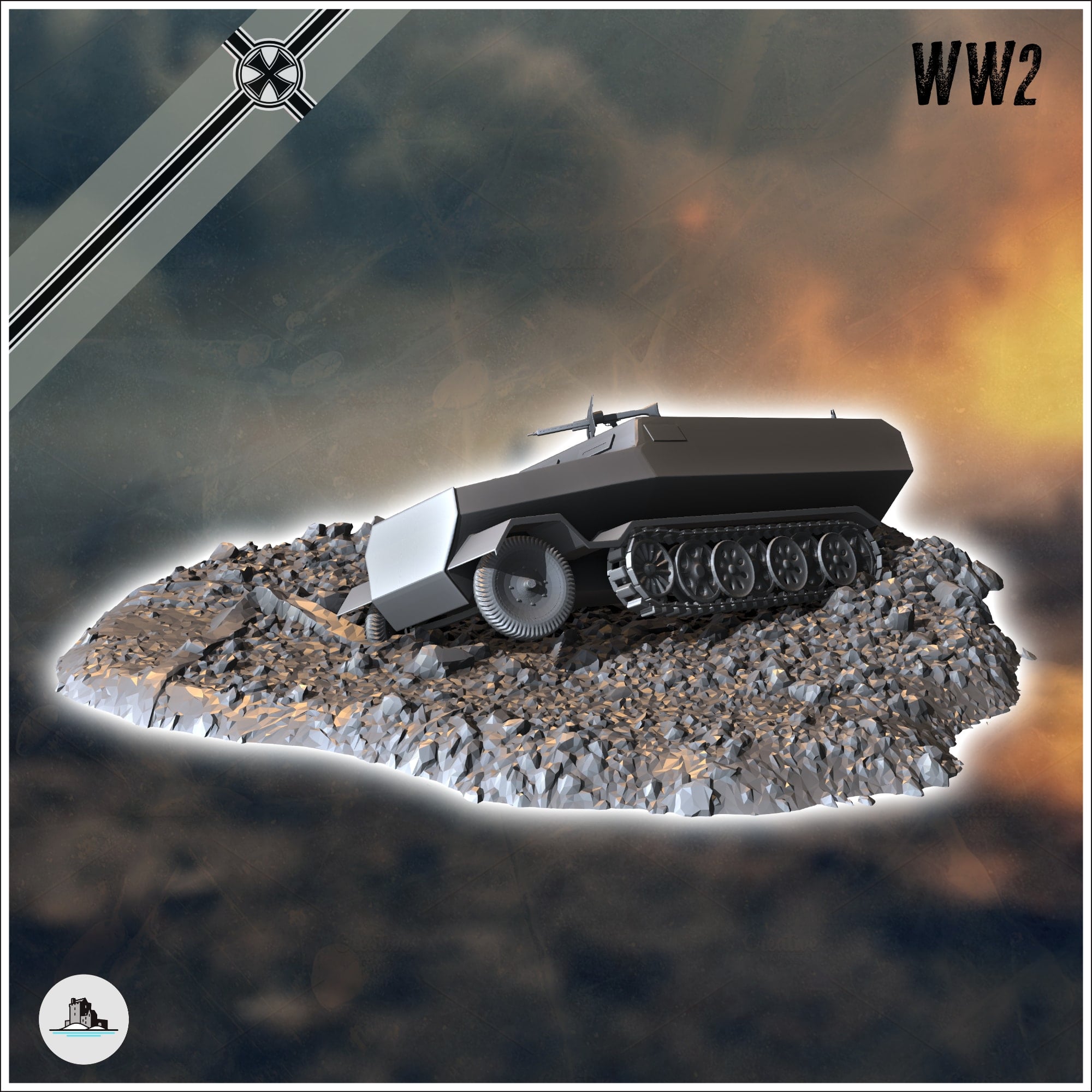 Destroyed German Sd.Kfz. 251 half-track carcass in debris (6) by ...