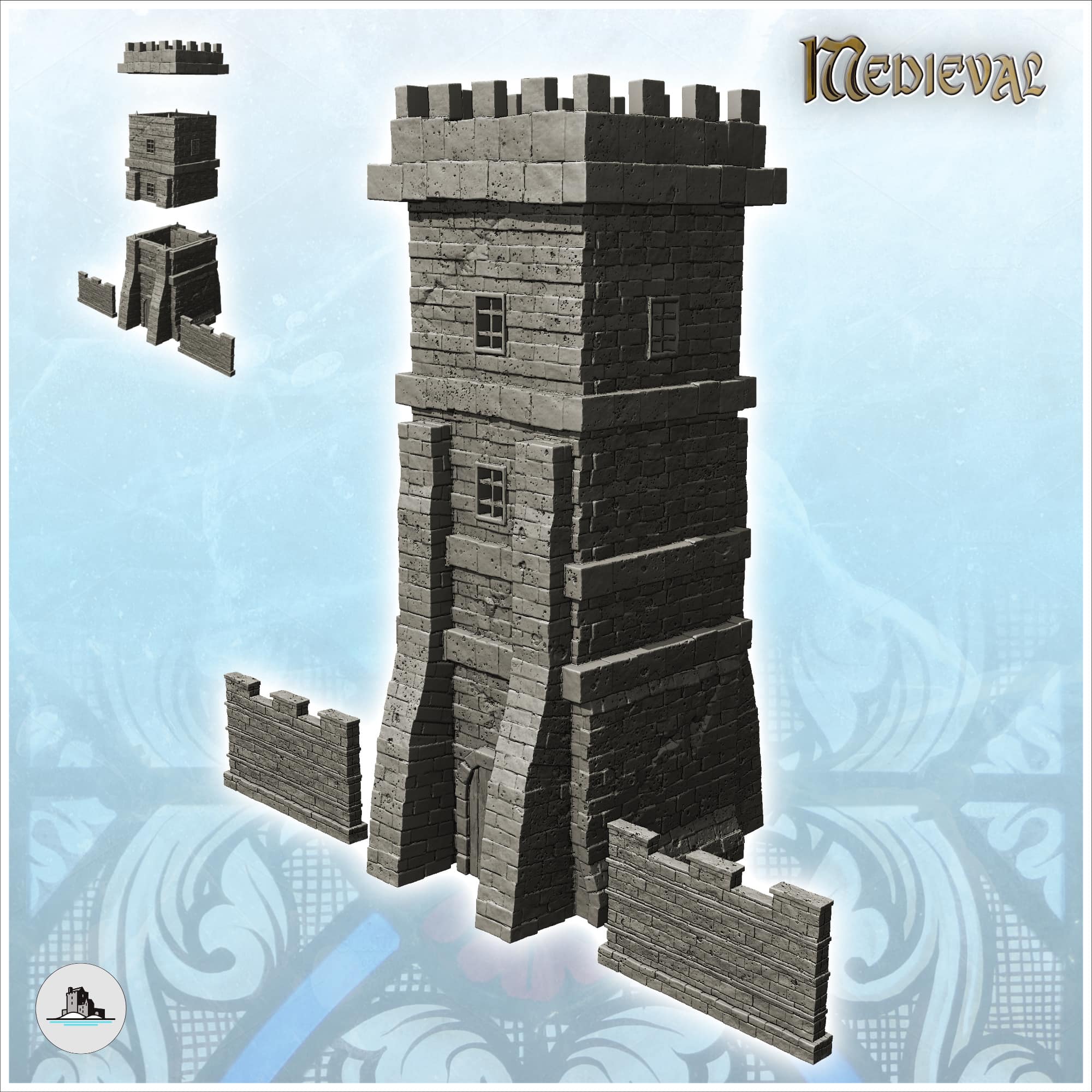 Medieval cut stone defense tower with adjoining walls (13) by Hartolia ...