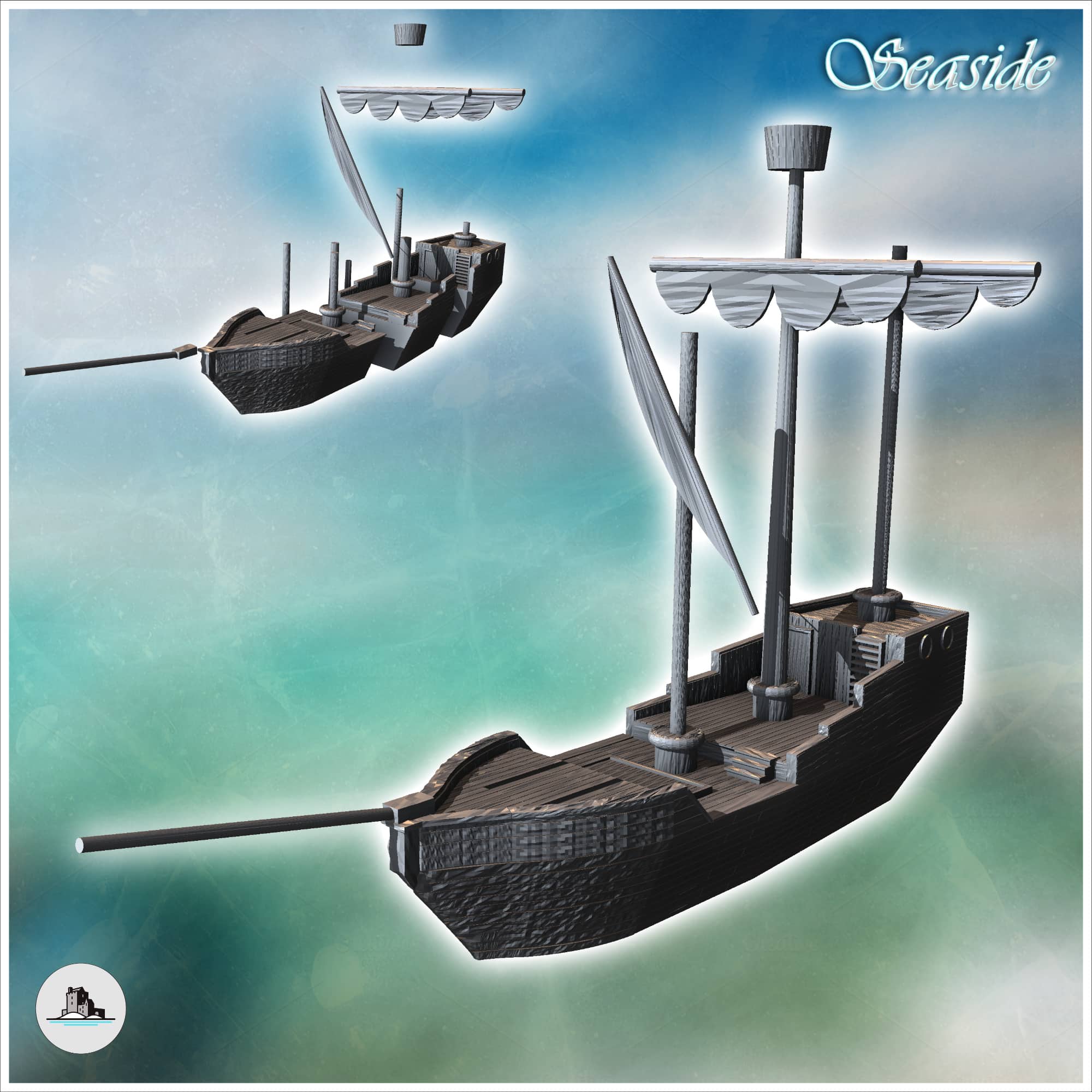 Medieval boat with folded sail and mast observation post (4) by ...