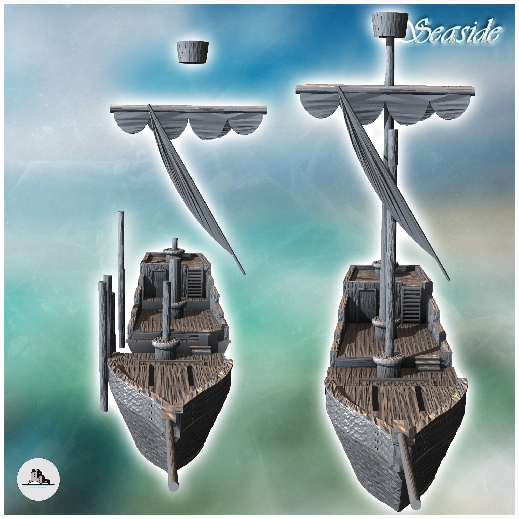 Medieval boat with folded sail and mast observation post (4) by ...