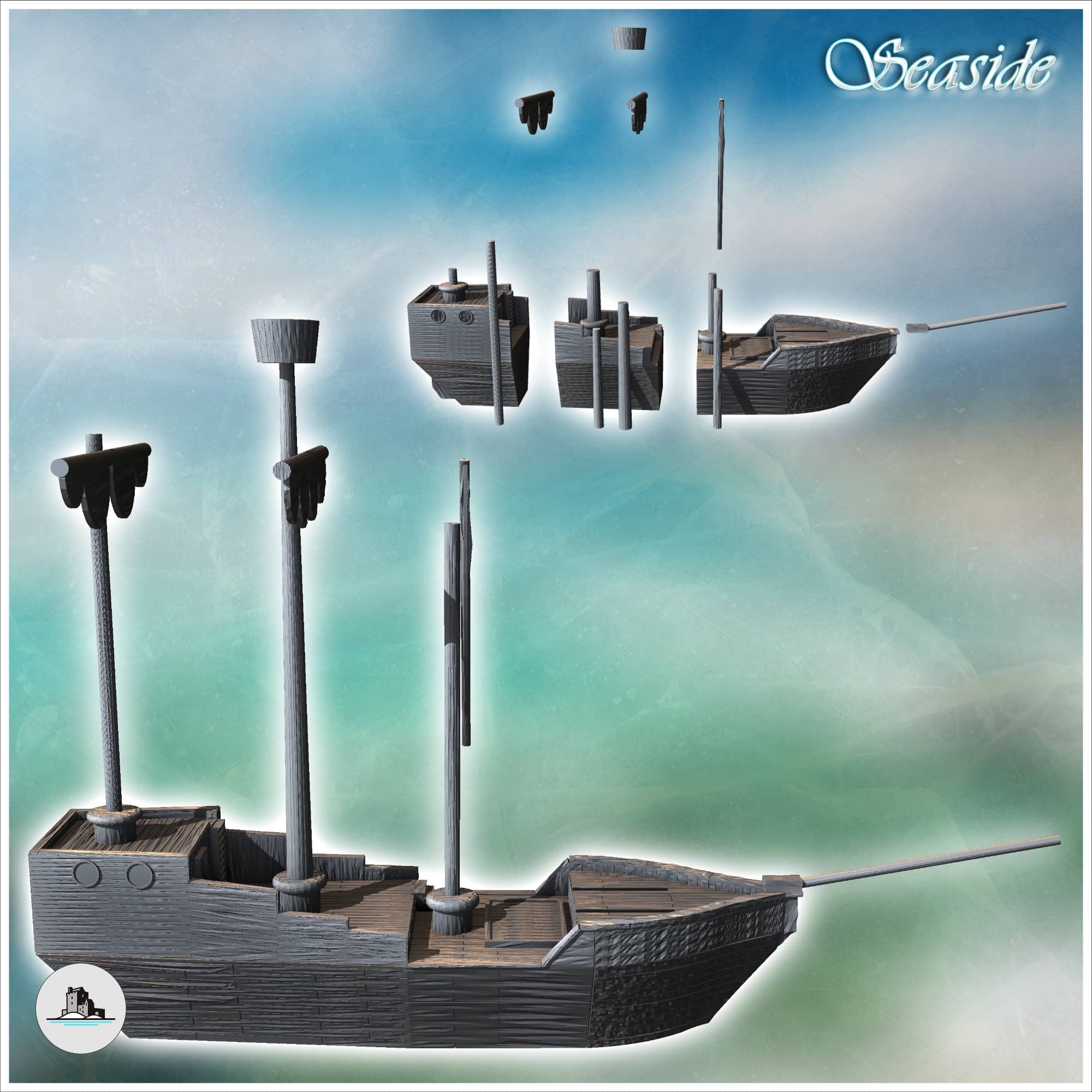 Medieval boat with folded sail and mast observation post (4) by ...