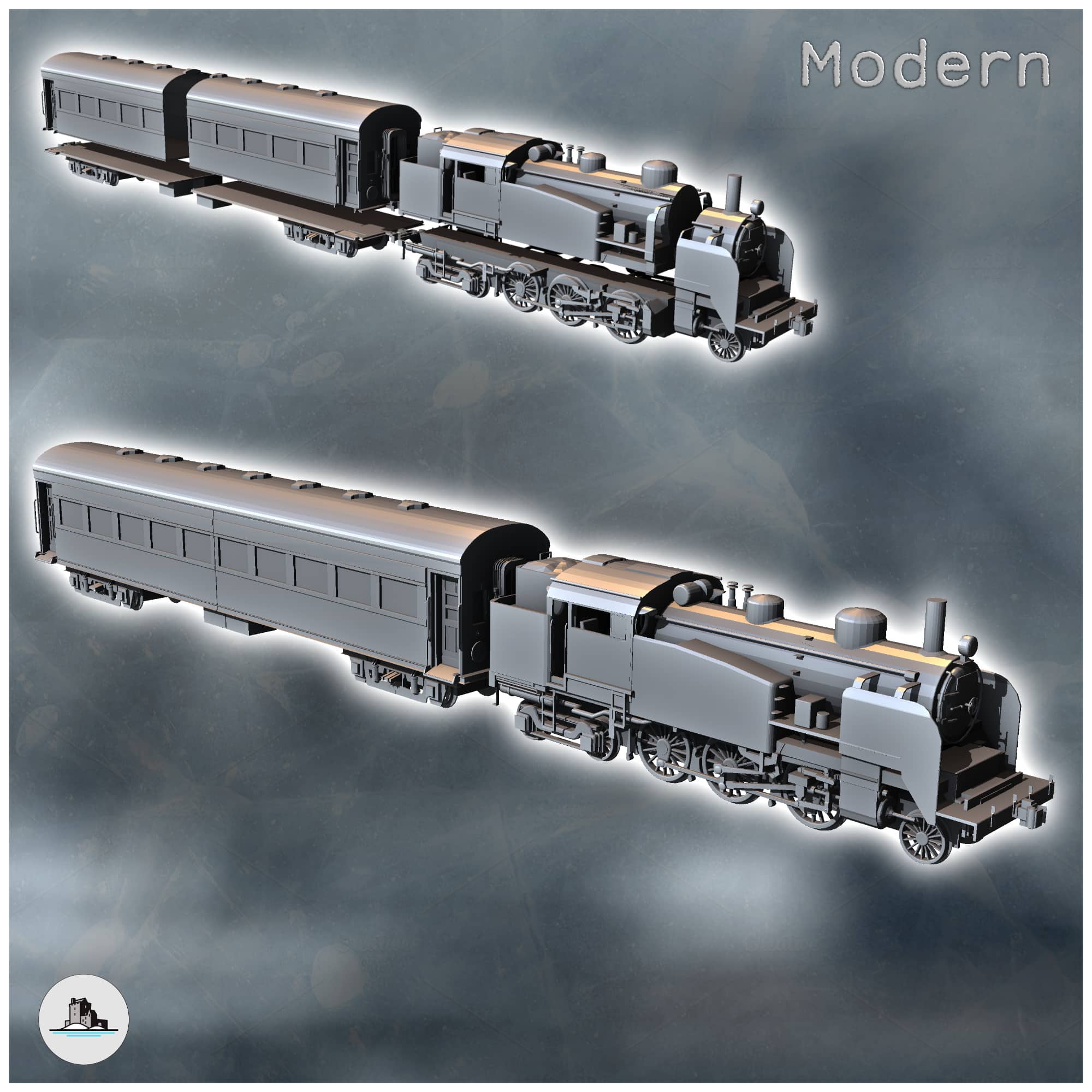 Steam train 2-4-4 with passenger car (1) by Hartolia Miniatures ...