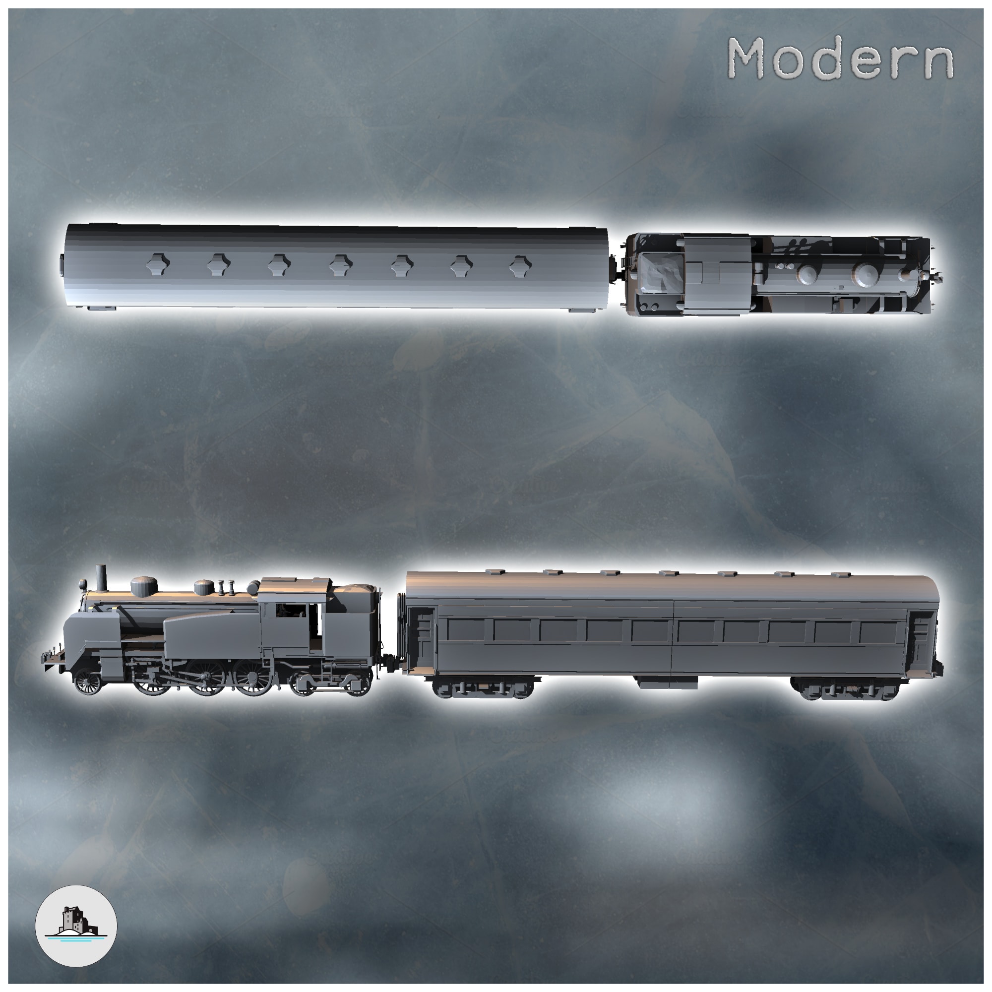 Steam train 2-4-4 with passenger car (1) by Hartolia Miniatures ...