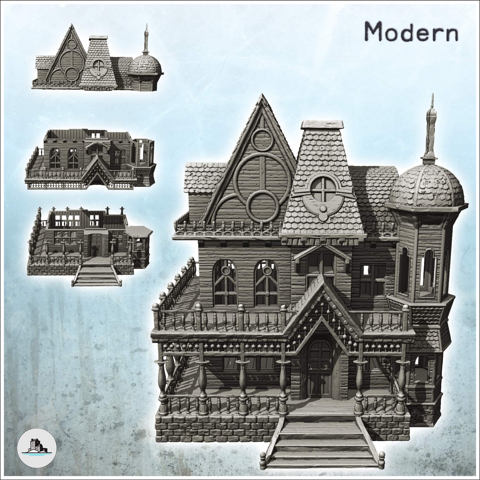Modern spooky manor house with staircase and stone platform (2) by ...
