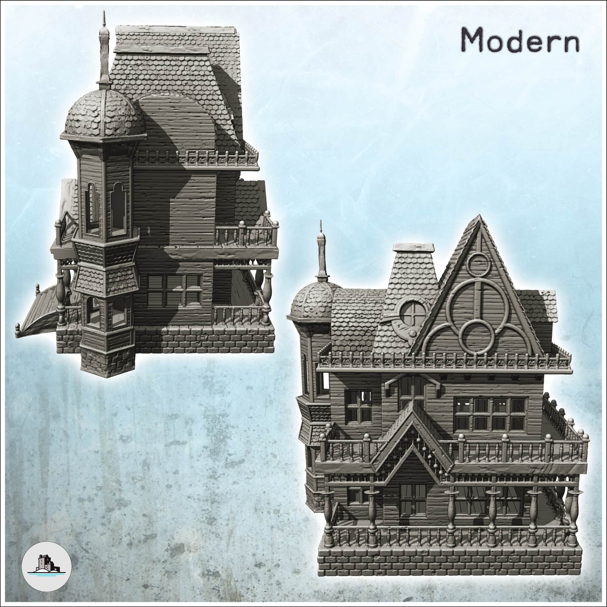 Modern spooky manor house with staircase and stone platform (2) by ...