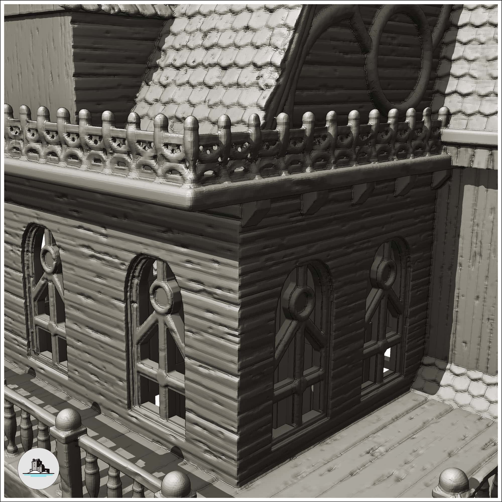 Modern spooky manor house with staircase and stone platform (2) by ...