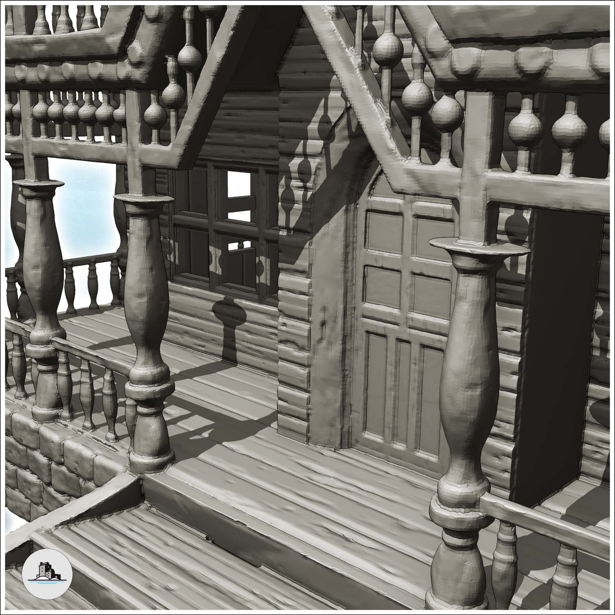 Modern spooky manor house with staircase and stone platform (2) by ...