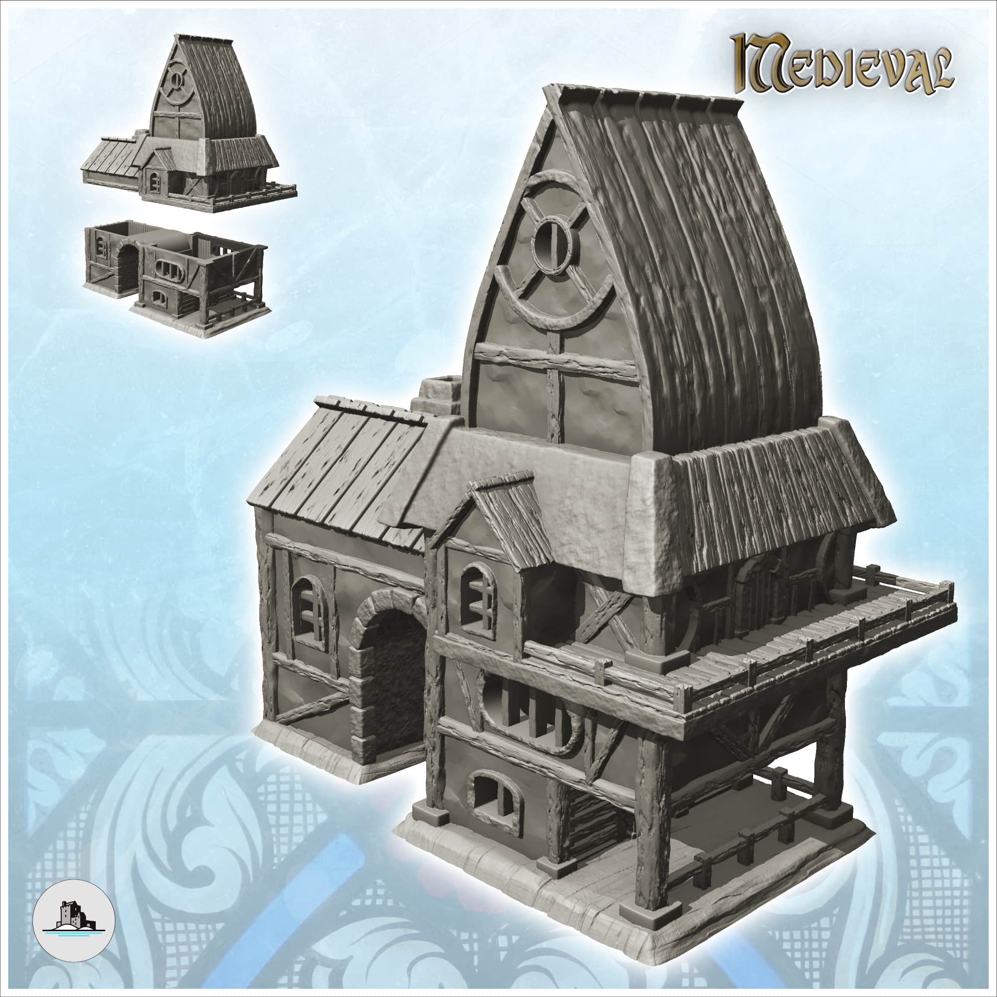 Large medieval building with rounded roof and arched passage in the ...