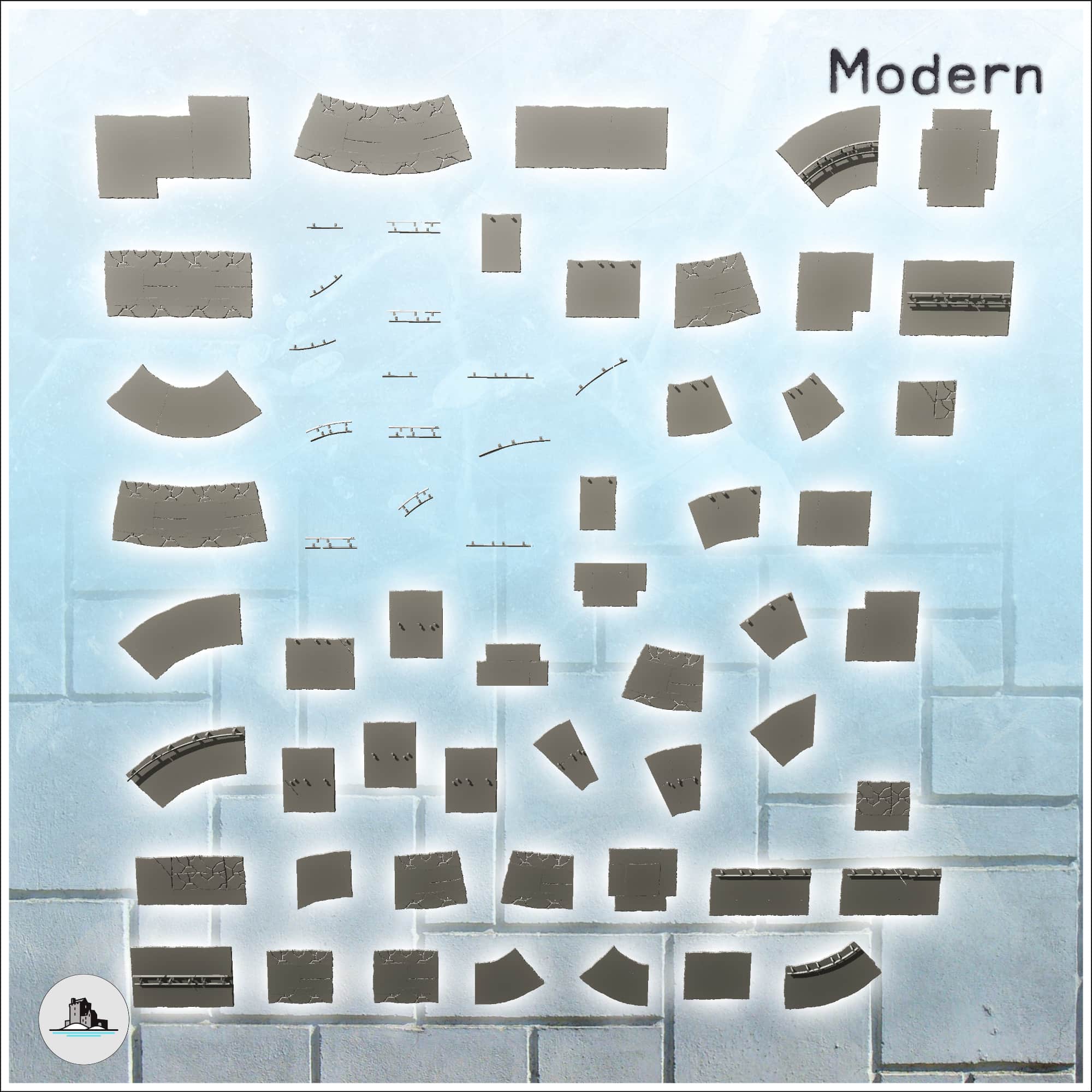 Large modular set of modern roads with metal barriers (3) by Hartolia ...