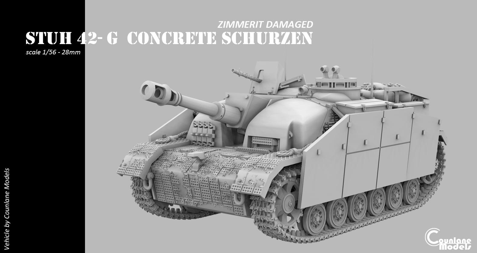 Sturmhaubitze (StuH) 42 With Concrete armor, schurzen, zimmerit damaged ...