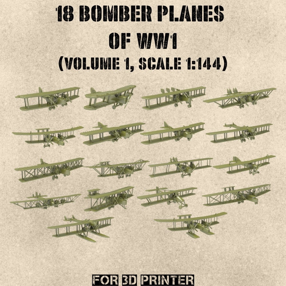 STL PACK - 18 BOMBER Planes of WW1 (Vol.1, scale 1:144) - PERSONAL USE ...