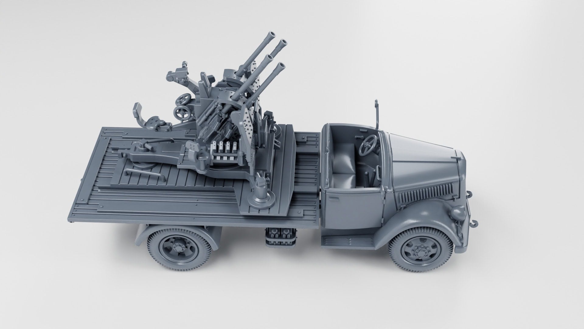 Opel Blitz with 20mm Flakvierling 38 AA Gun + 1 gunner (Germany, WW2 ...