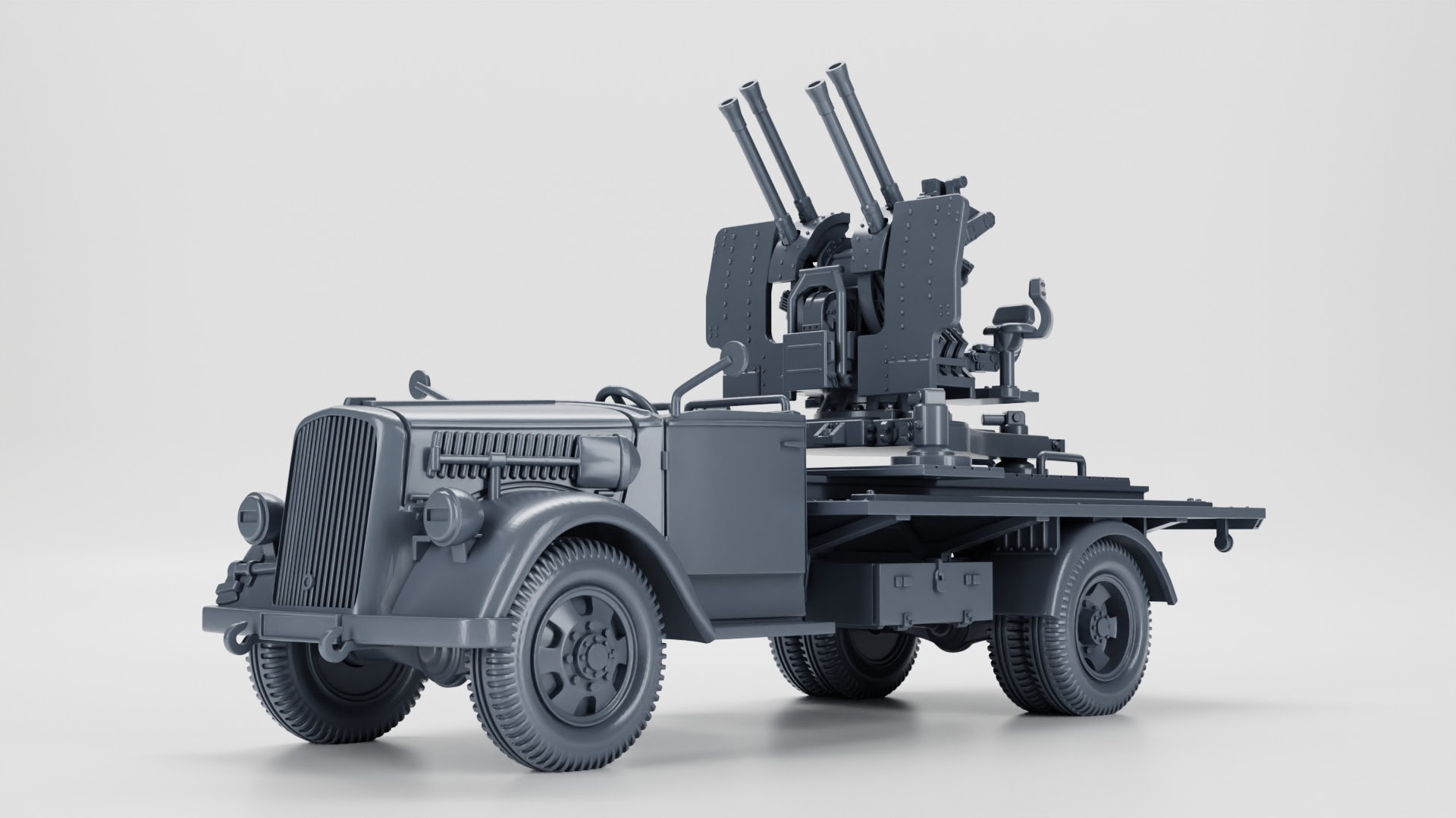 Opel Blitz with 20mm Flakvierling 38 AA Gun + 1 gunner (Germany, WW2 ...