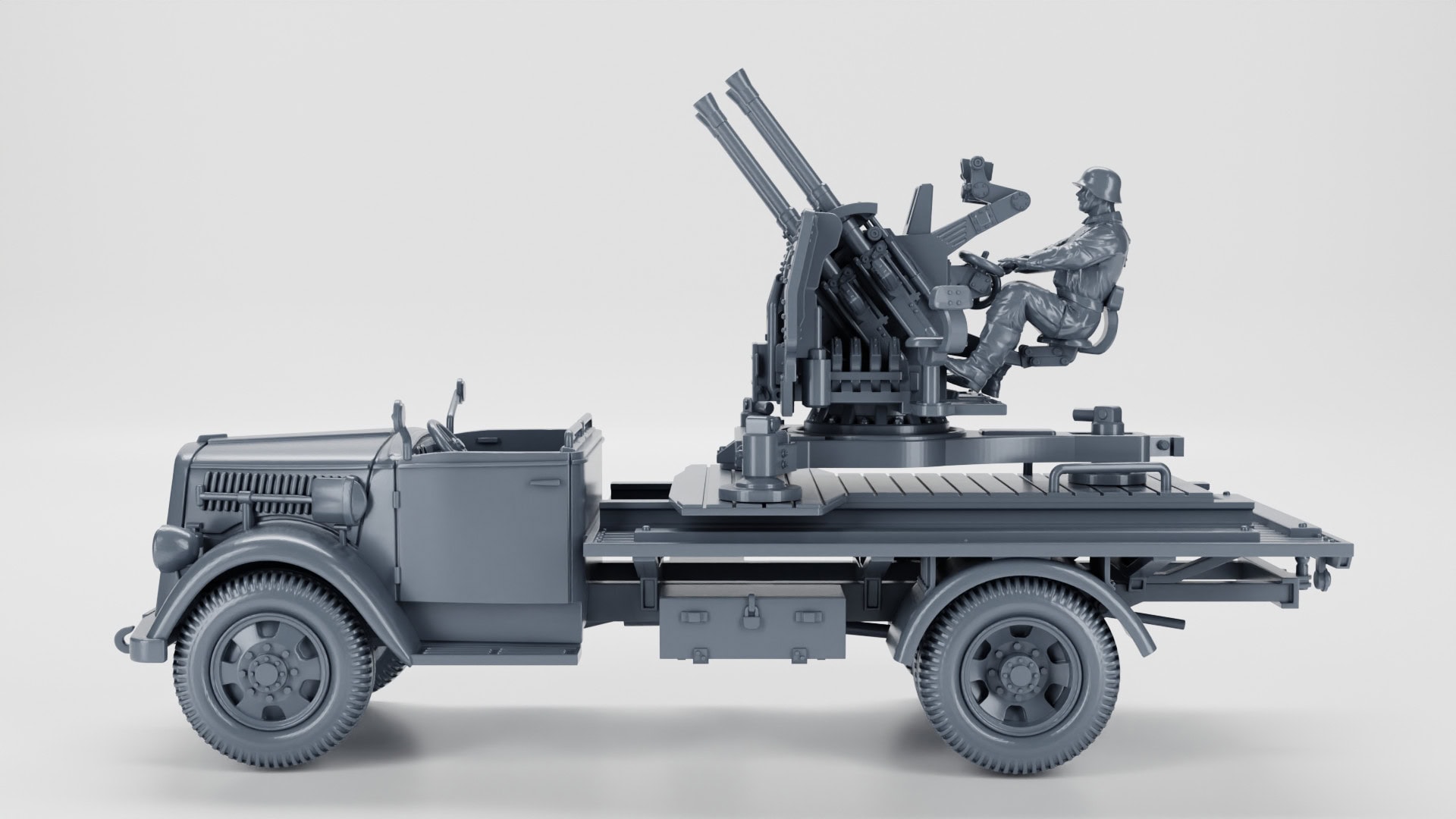 Opel Blitz with 20mm Flakvierling 38 AA Gun + 1 gunner (Germany, WW2 ...