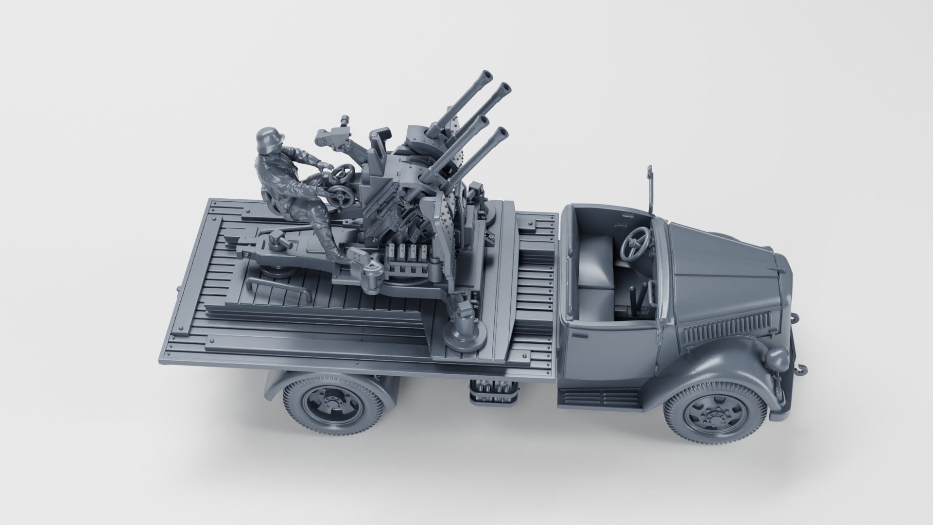 Opel Blitz with 20mm Flakvierling 38 AA Gun + 1 gunner (Germany, WW2 ...