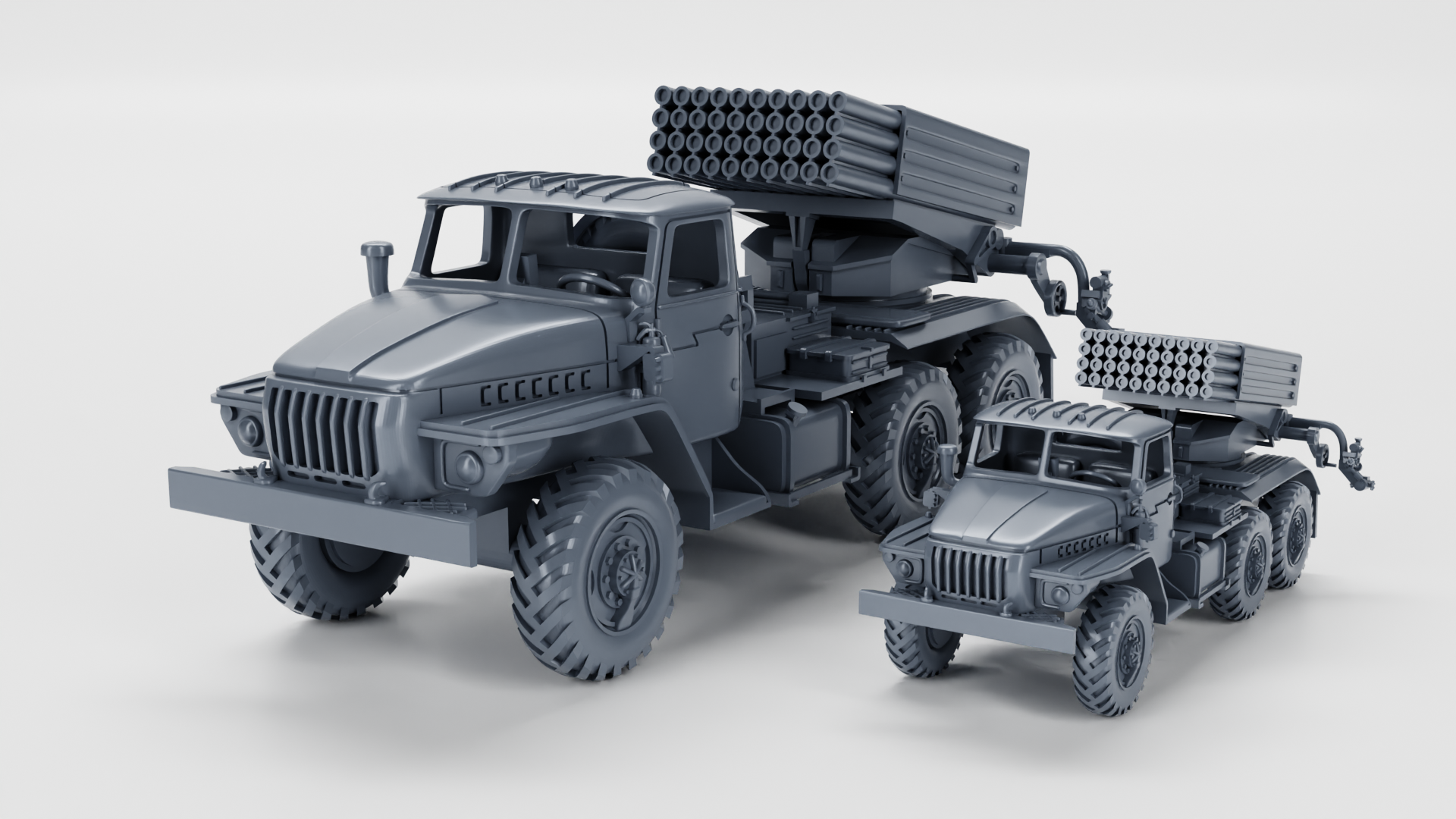 BM-21 Grad (122mm MLRS) (USSR, Cold War) (1:56 and 1:100 scale) by ...