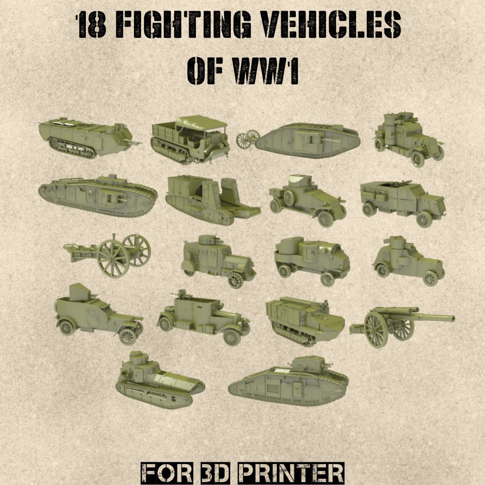 18 Fighting vehicles of WW1 (1:56, 28mm) - PERSONAL USE by Wargame3D ...
