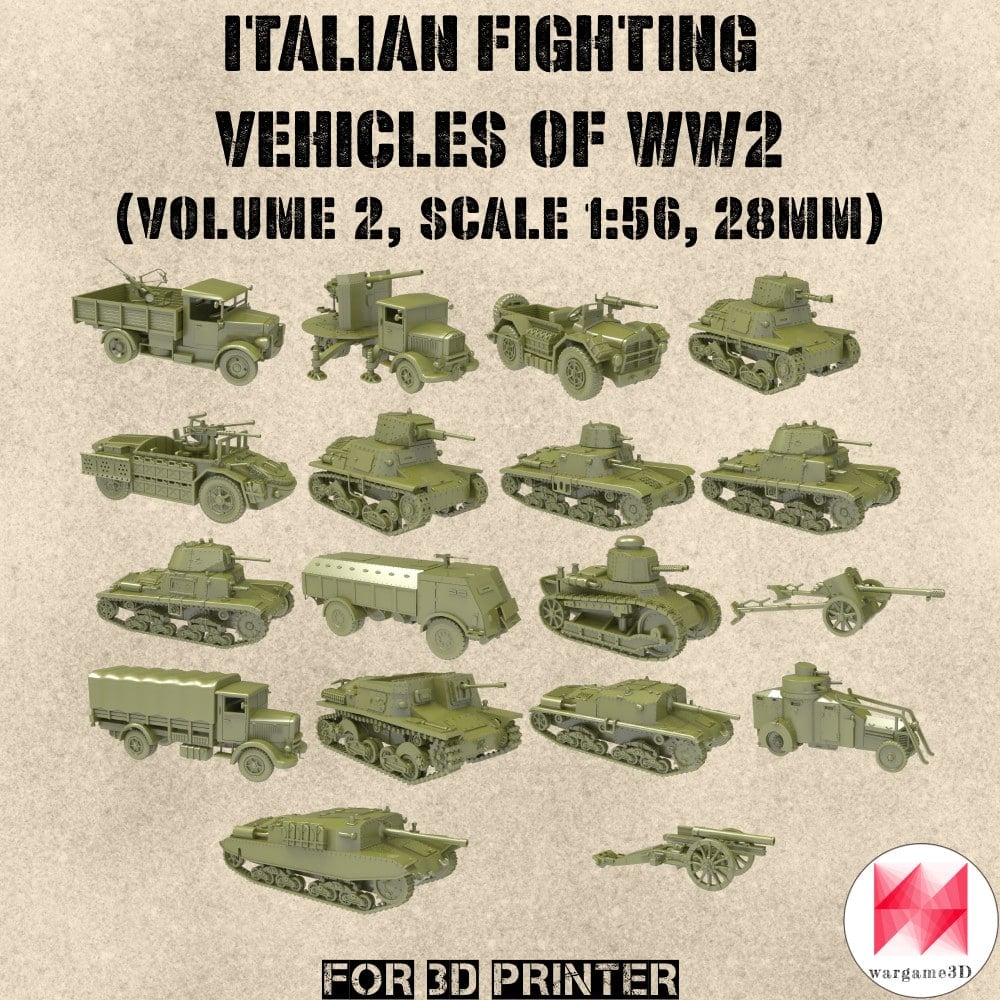STL PACK - 18 ITALIAN Fighting vehicles of WW2 (Volume 2, 1:56, 28mm ...