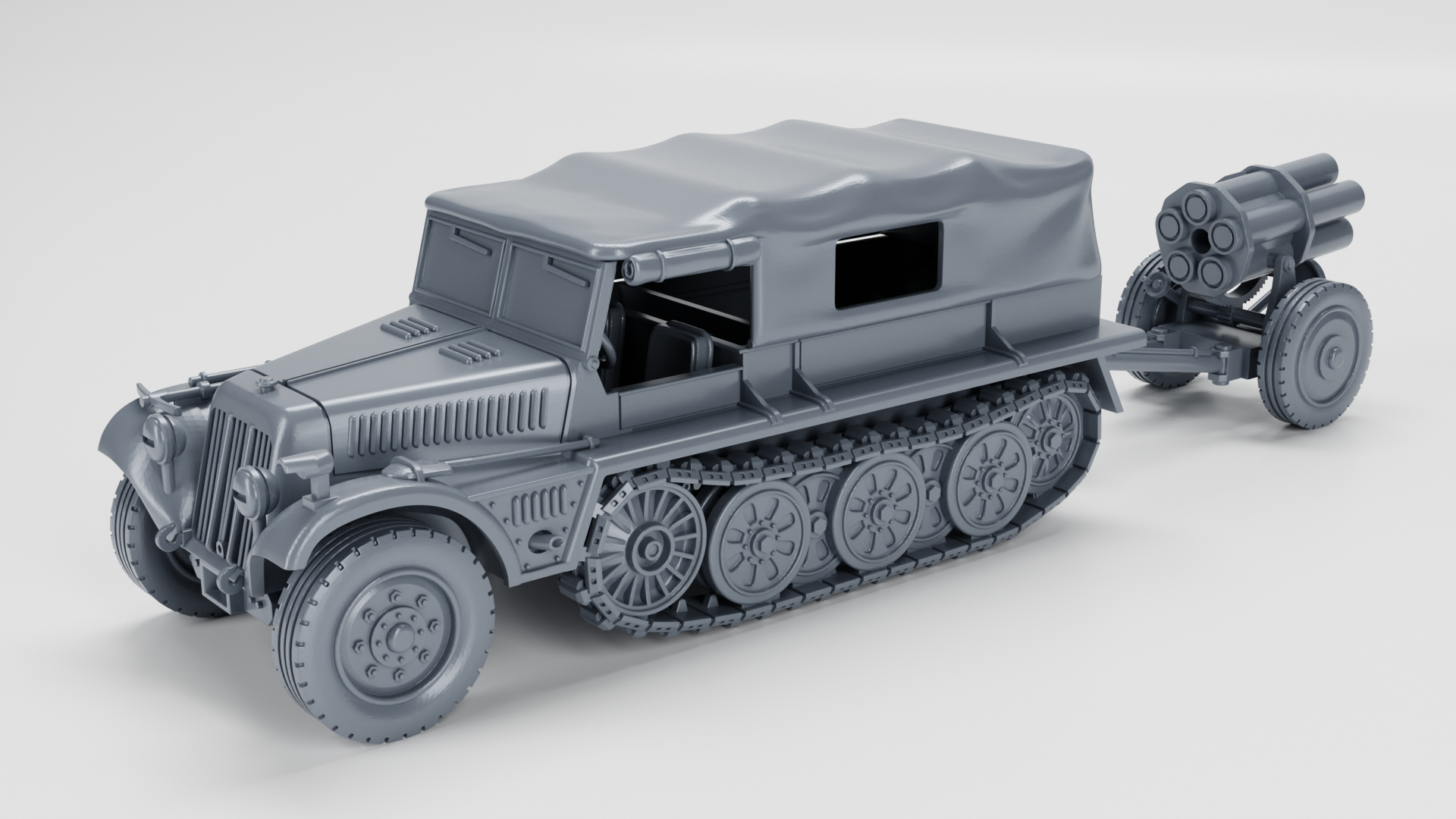 Half-track Sd.Kfz.10/2 Demag with 21cm Nebelwerfer + Crewmen (Germany ...