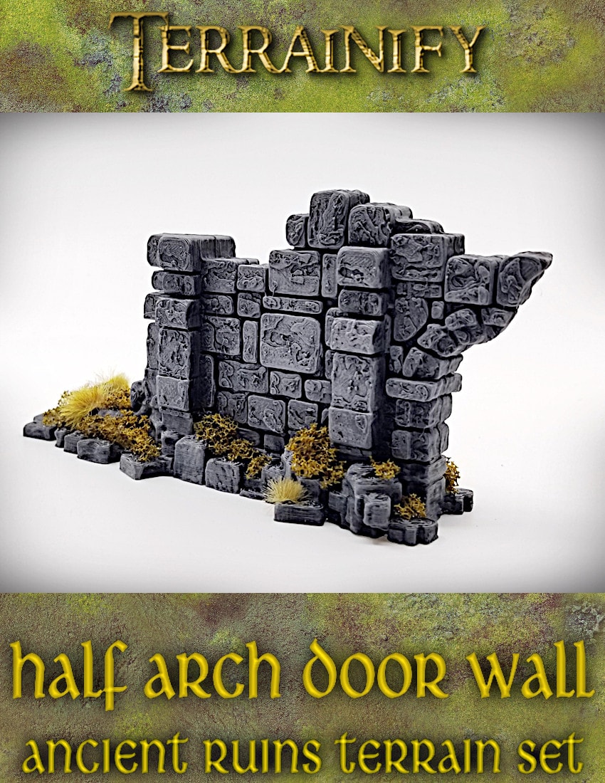 Ancient Ruins: Half Arch Door Wall by Terrainify - MiniHoarder