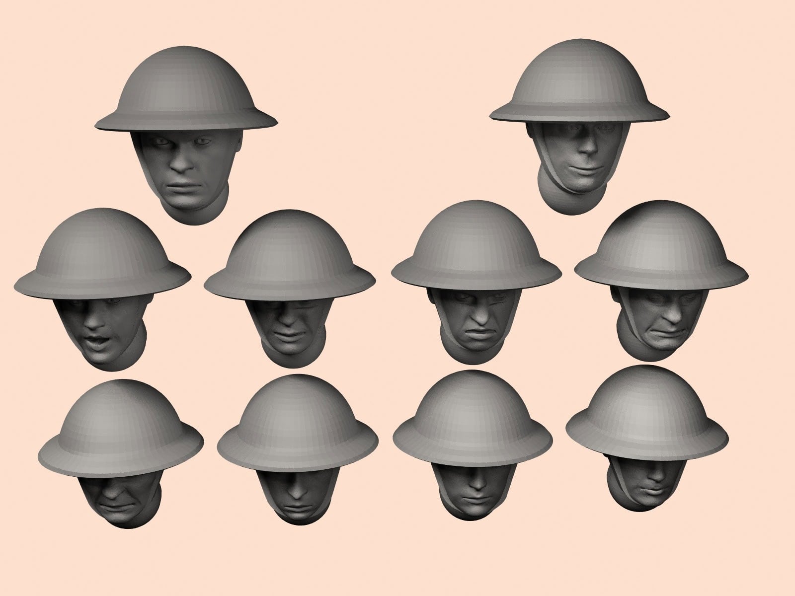28MM WW1 BRITISH BOWL HELMET HEADS by Forpost D6 - Wargaming3D